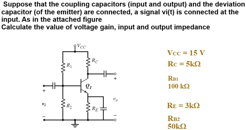 SOLVED: Suppose that the coupling capacitors (input and output) and the deviation capacitor (of ...