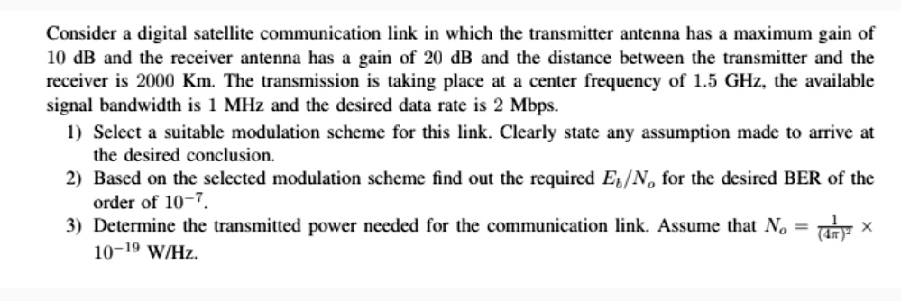Consider a digital satellite communication link in which the ...