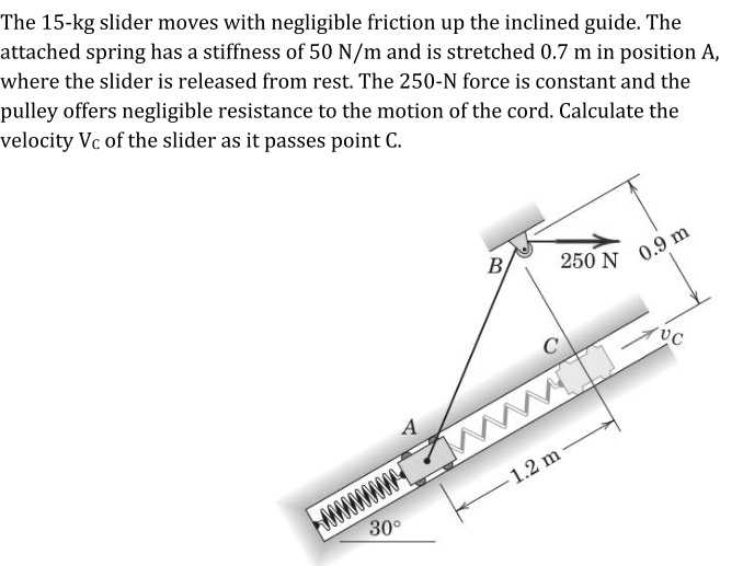 SOLVED: The 15-kg slider moves with negligible friction up the inclined guide. The attached ...