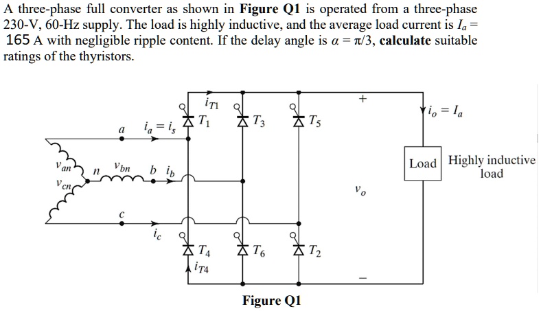 A three-phase full converter as shown in Figure Q1 is operated from a ...