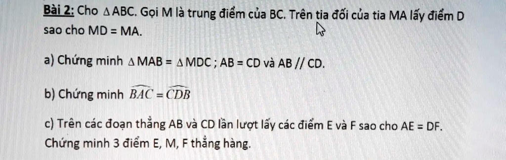 Solved Bà I 2 Cho Má™t Tam Giác Abc Gá I M Là Trung Ä‘iáƒm Cá§a
