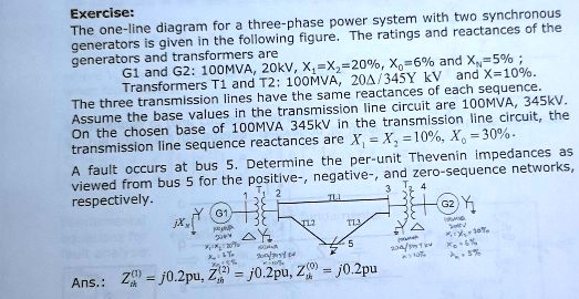 the one line diagram for a three phase power system with two synchronous exercise generators is ...