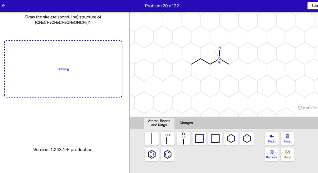 Draw the skeletal (bond-line) structure of [CH3CH2CH2CH2CH2OHCH3]^+.