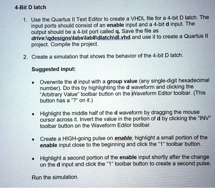 SOLVED: Use the Quartus II Text Editor to create a VHDL file for a 4 ... SOLVED: Use the Quartus II Text Editor to create a VHDL file for a 4 ...