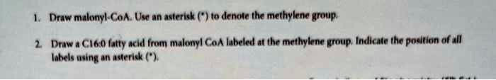 SOLVED: Biochemistry: Please do 1, 2. iDraw malonyl-CoA. Use an ...
