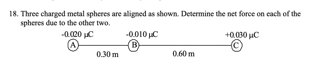 18. Three charged metal spheres are aligned as shown. Determine the net ...