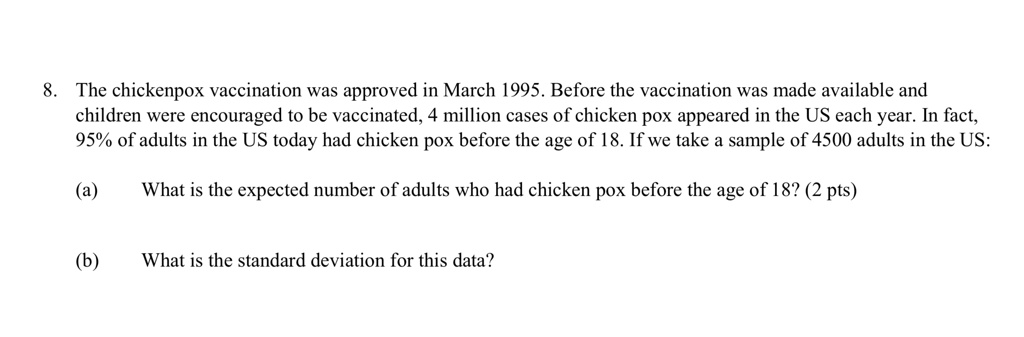 SOLVED: The chickenpox vaccination was approved in March 1995. Before ...