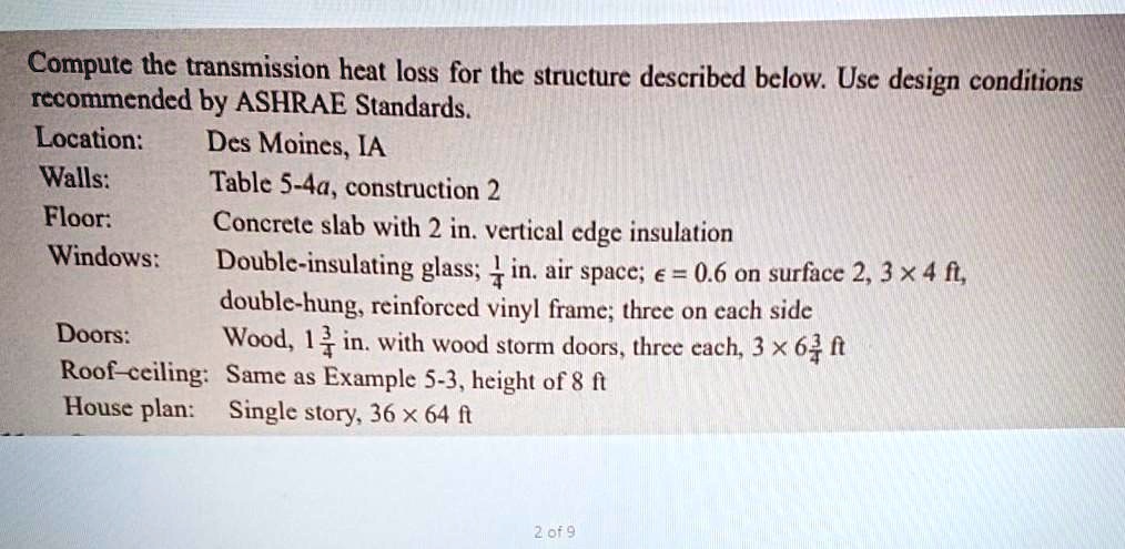 SOLVED: Compute the transmission heat loss for the structure described below. Use design ...