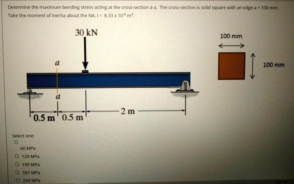 Determine the maximum bending stress acting at the cross-section a-a ...