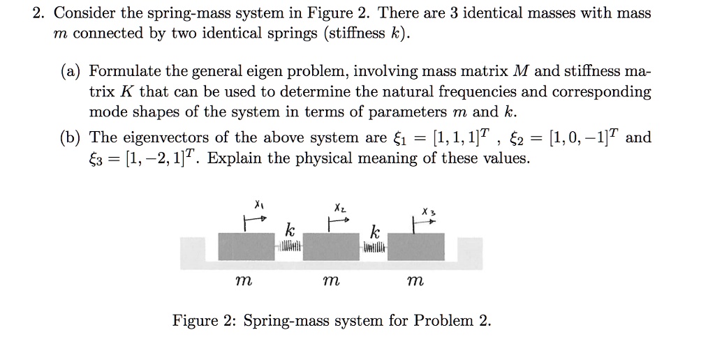 SOLVED: 2 Consider the spring-mass system in Figure 2 There are 3 ...