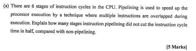 SOLVED: There are 6 stages of instruction cycles in the CPU. Pipelining is used to speed up the ...