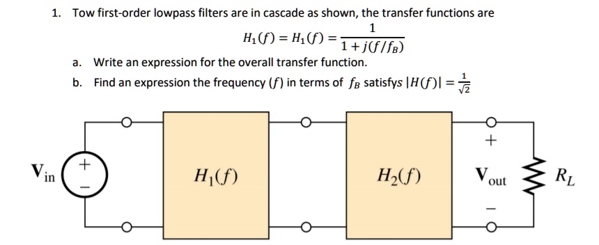 1. Tow first-order lowpass filters are in cascade as shown, the ...