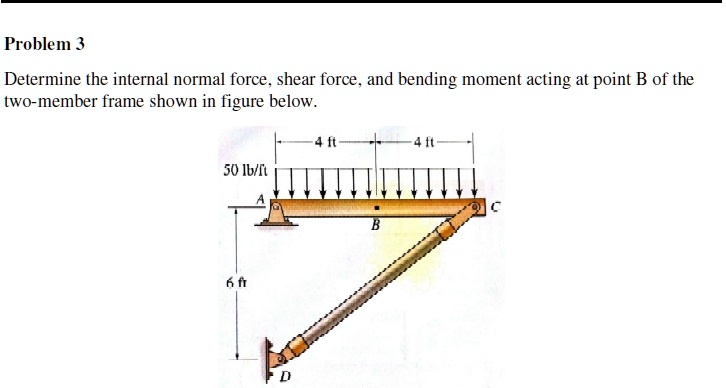 Solved Determine The Internal Normal Force Shear Force And Bending Moment Acting At Point B
