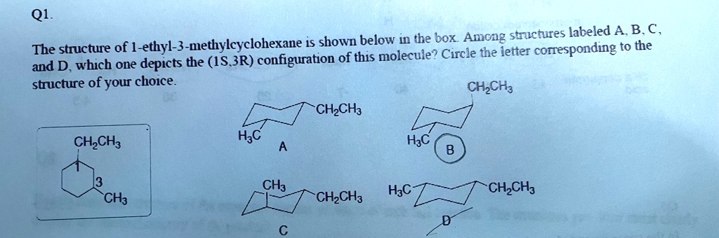 q1 the structure of 1 ethyl 3 methylcyclohexane is shown below in the ...