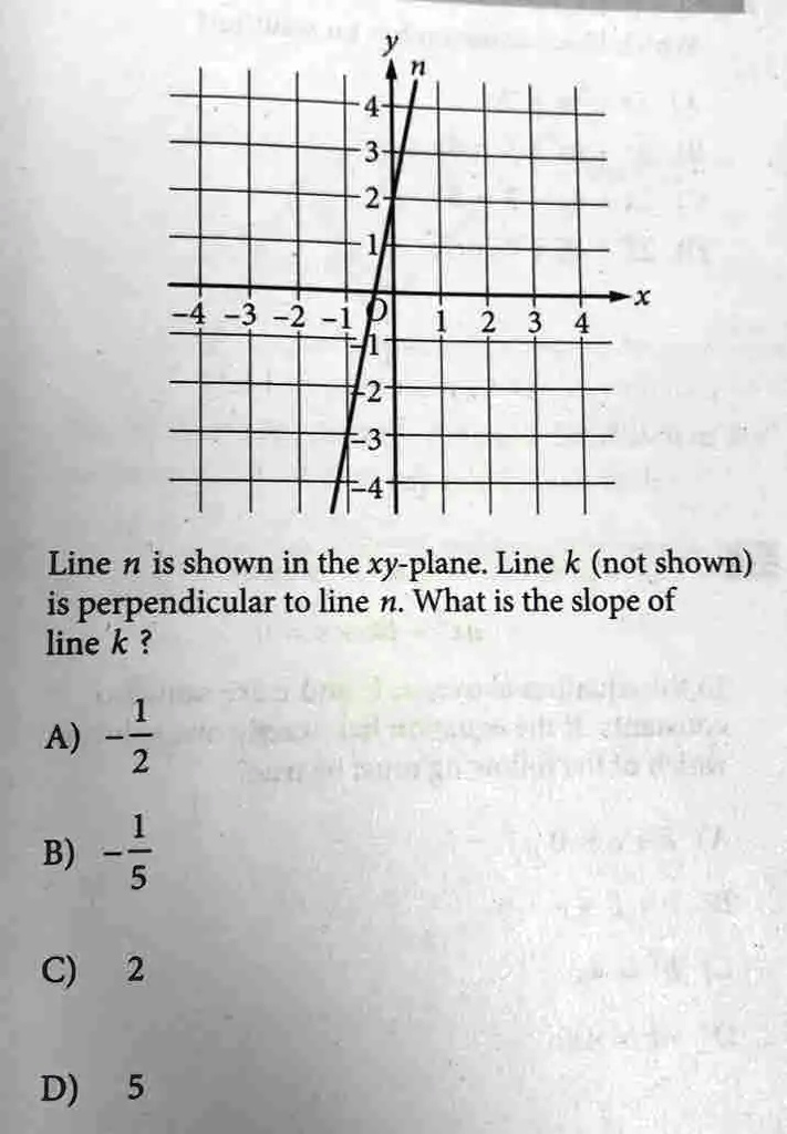 SOLVED: Line n is shown in the xy-plane: Line k (not shown) is perpendicular to line n. What is ...