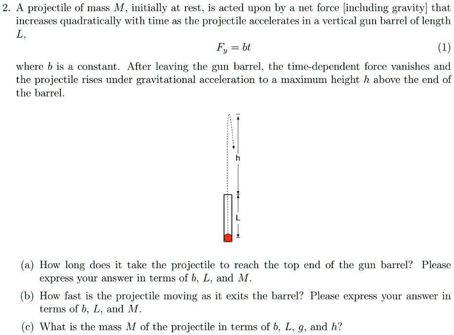 SOLVED: A projectile of mass M, initially at rest, is acted upon by a net force [ineluding ...