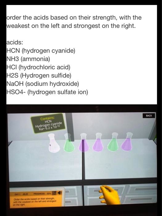 Order the acids based on their strength, with the weakest on the left ...