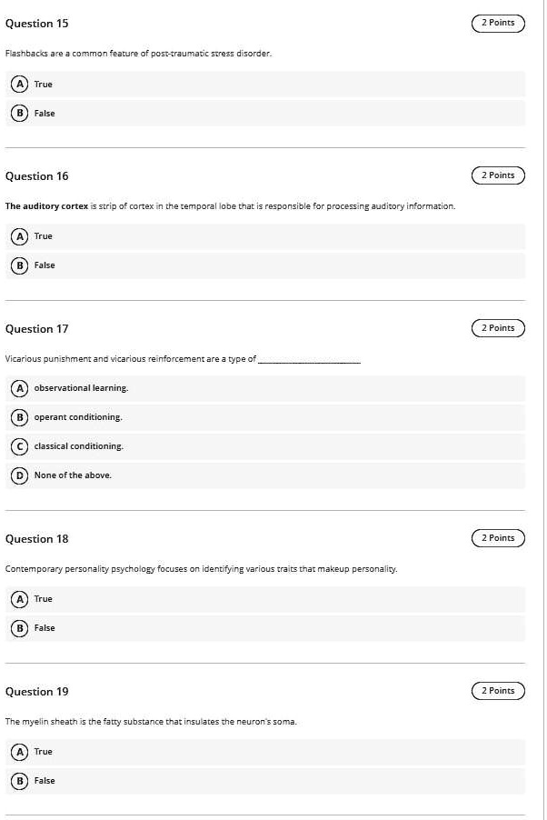 SOLVED: Question 15 2 Points Flashbacks are a common feature of post ...