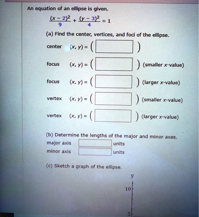 SOLVED:An equation of an ellipse is given: x _ 222 (Y_22 = 1 (a) Find ...