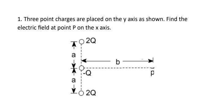 1 three point charges are placed on the y axis as shown find the electric field at point p on ...