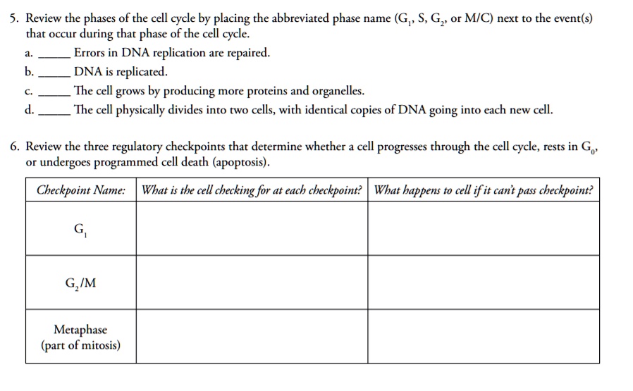 SOLVED: Review the phases of the cell cycle by placing the abbreviated phase name (G, , Gz o MIC ...