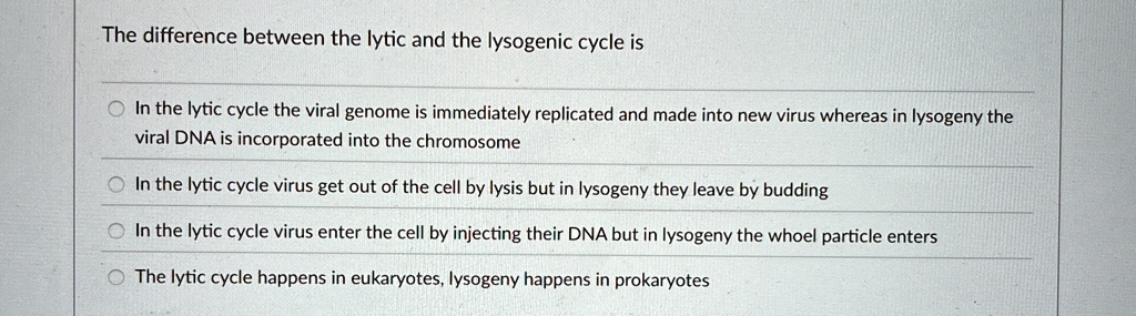 the difference between the lytic and the lysogenic cycle is in the ...