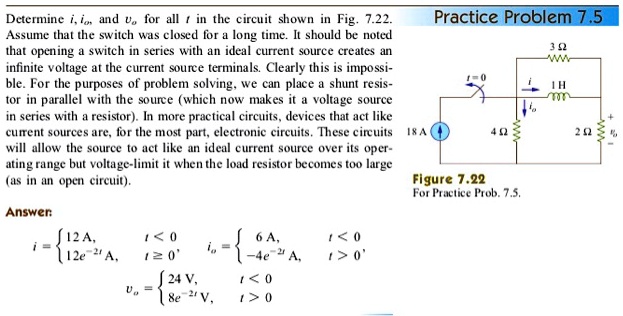 SOLVED: Determine i and v for all elements in the circuit shown in Fig. 7.22 Practice Problem 7. ...