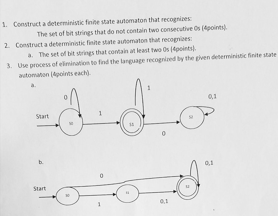 Solved 1 Construct A Deterministic Finite State Automaton That Recognizes The Set Of Bit 4798
