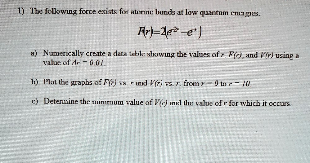 d tbe following force exists for atomic bonds at low quantum energies ...