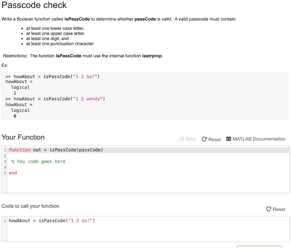 Passcode check Write a Boolean function called isPassCode to determine ...