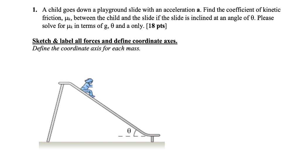 A child goes down a playground slide with an acceleration a...
