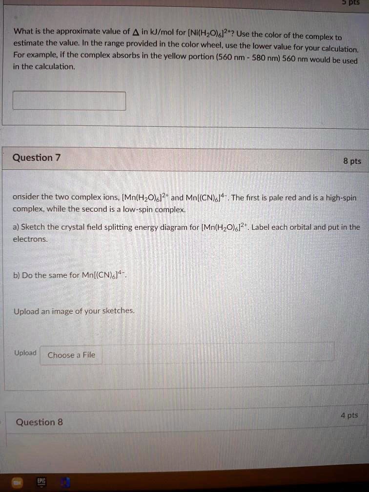 SOLVED: Opts What is the approximate value of 4 In kJ/mol for [Ni(H2Ola ...