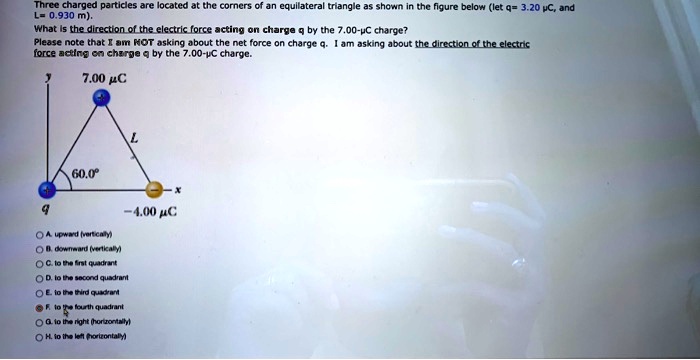 three charged particles are located at the corners of an equilateral triangle as shown in the ...