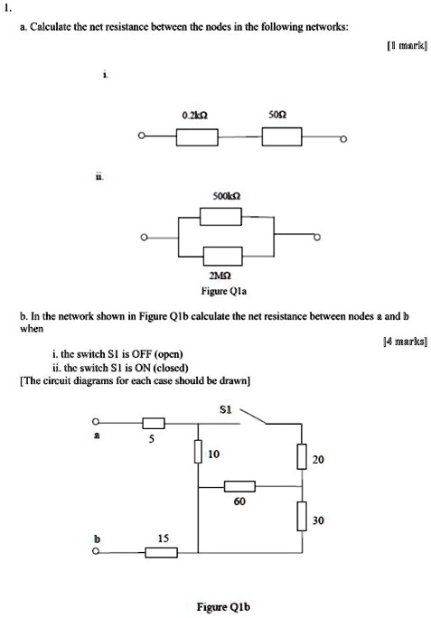 SOLVED: 1 a. Calculate the net resistance between the nodes in the following networks: [1 mark ...