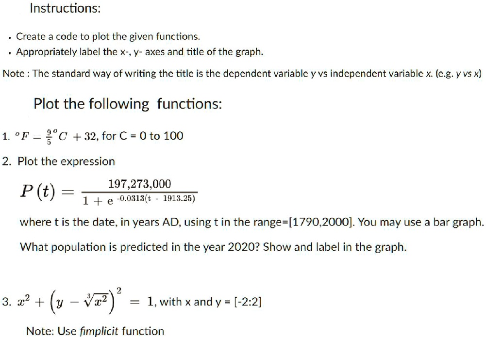 Solved Plot The Matlab Graphs Instructions Create A Code To Plot The Given Functions 8241