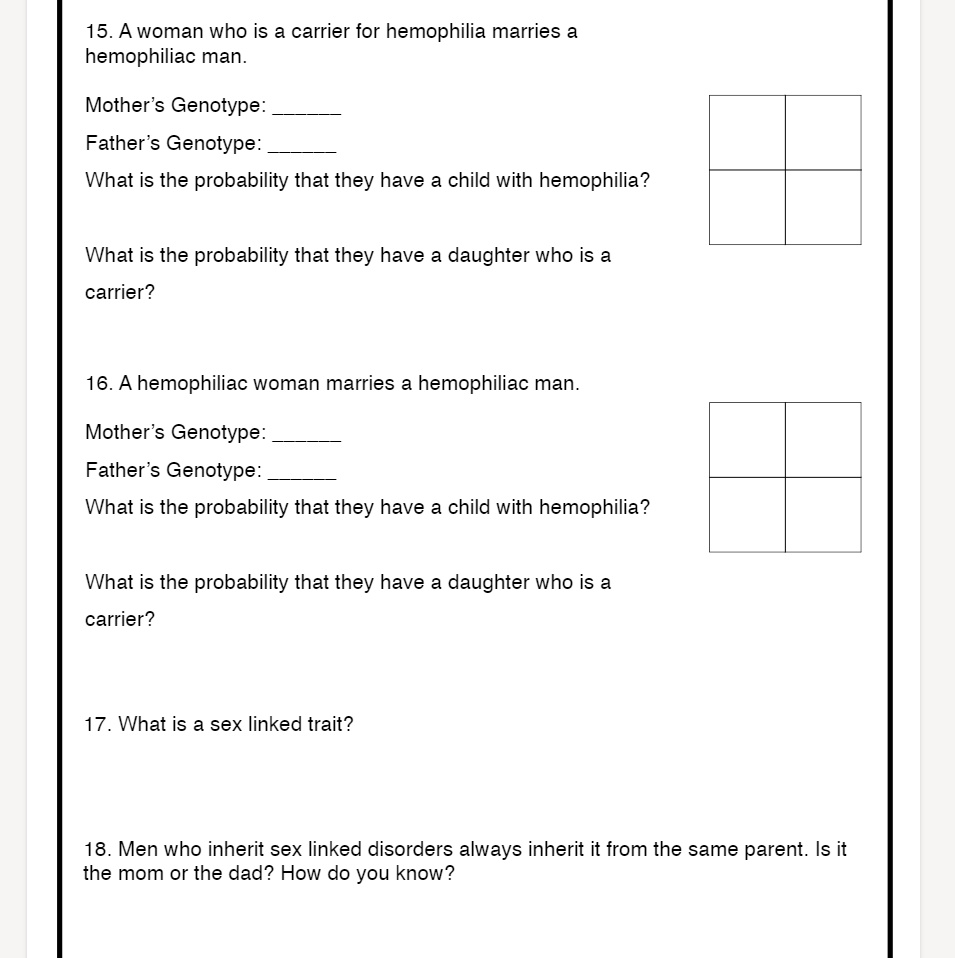 Solved 15 A Woman Who Is A Carrier For Hemophilia Marries A