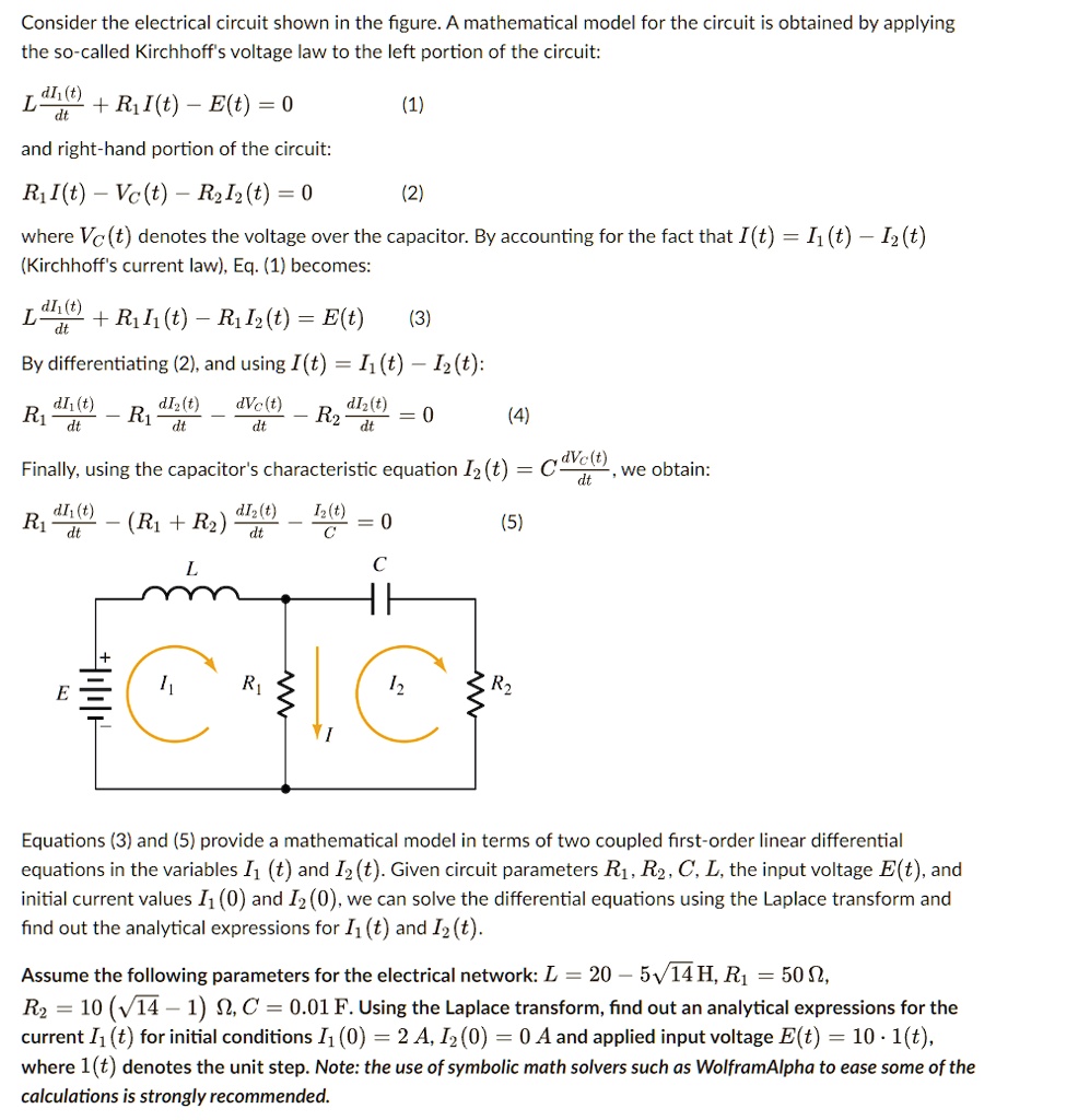 consider the electrical circuit shown in the figure a mathematical ...