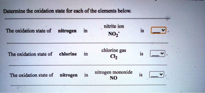 SOLVED: Determine the oxidation state for each of the elements below ...