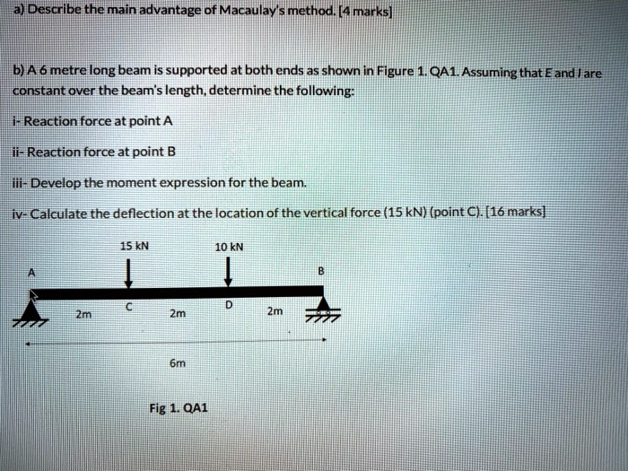 SOLVED: b) A 6-meter long beam is supported at both ends as shown in ...