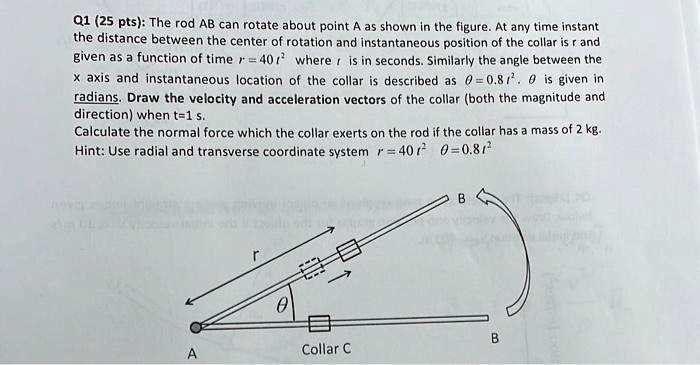 SOLVED: Q1 (25 pts): The rod AB can rotate about point A as shown in ...