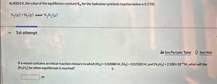 SOLVED: At 850.0 K, the value of the equilibrium constant K for the ...