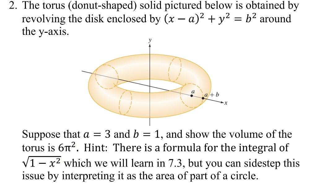 2 the torus donut shaped solid pictured below is obtained by revolving ...