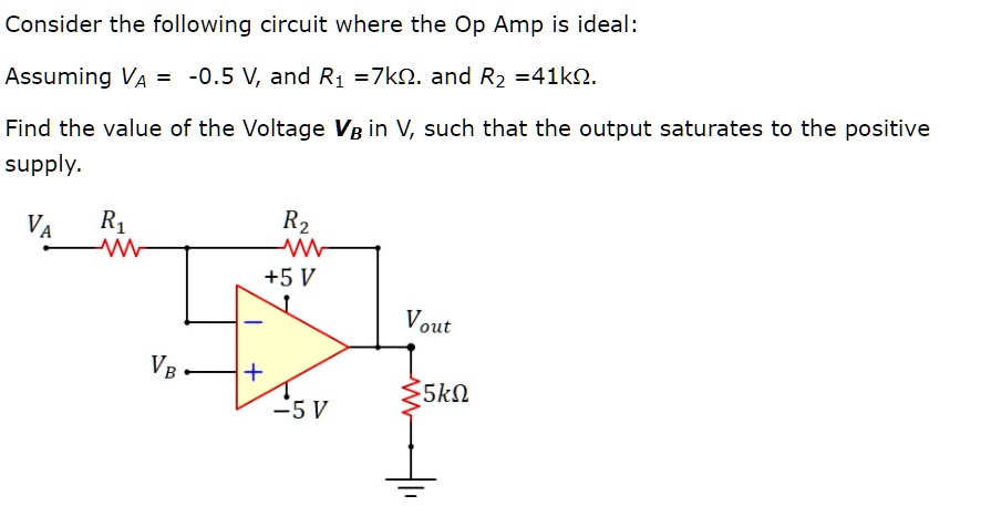 Solved Consider The Following Circuit Where The Op Amp Is Ideal Assuming Va 0 5 V And R1