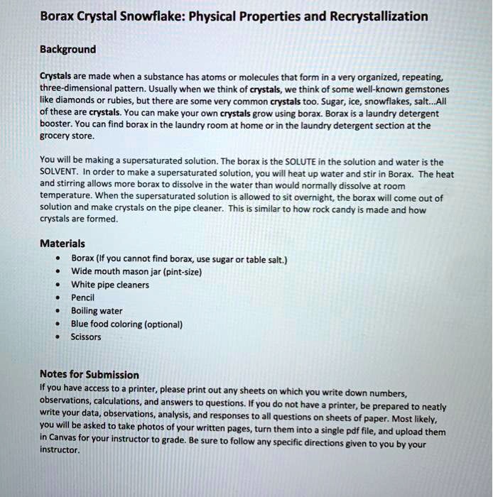 SOLVED:Borax Crystal Snowflake: Physical Properties and ...