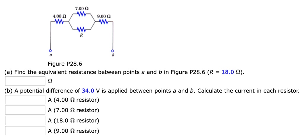 SOLVED:7.0u 9 M 00 9 M 9.00 $ m Figure P28.6 (a) Find the equivalent resistance between points a ...