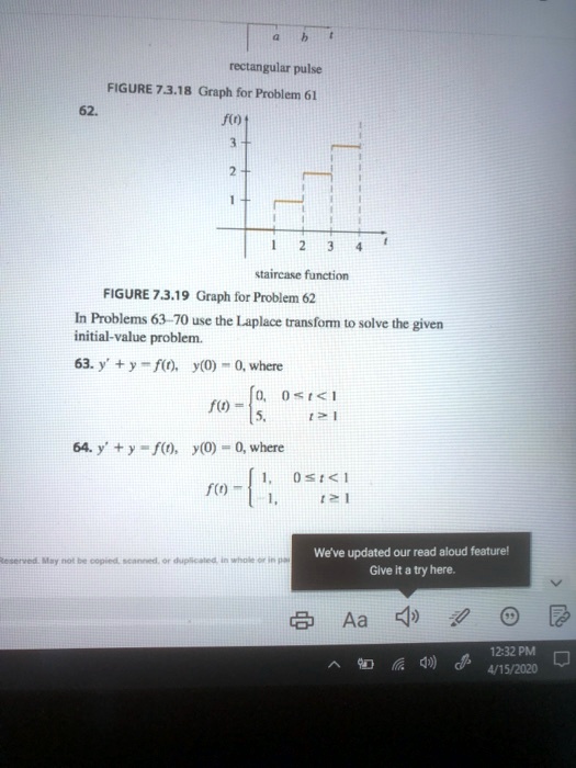 SOLVED: Rectangular pulse FIGURE 7.3.18 Graph for Problem 61 Gaussian ...
