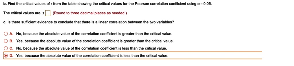 b find the critical values of r from the table showing the critica ...