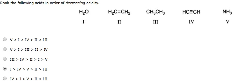 rank the following acids in order of decreasing acidity hzo hzcchz ...