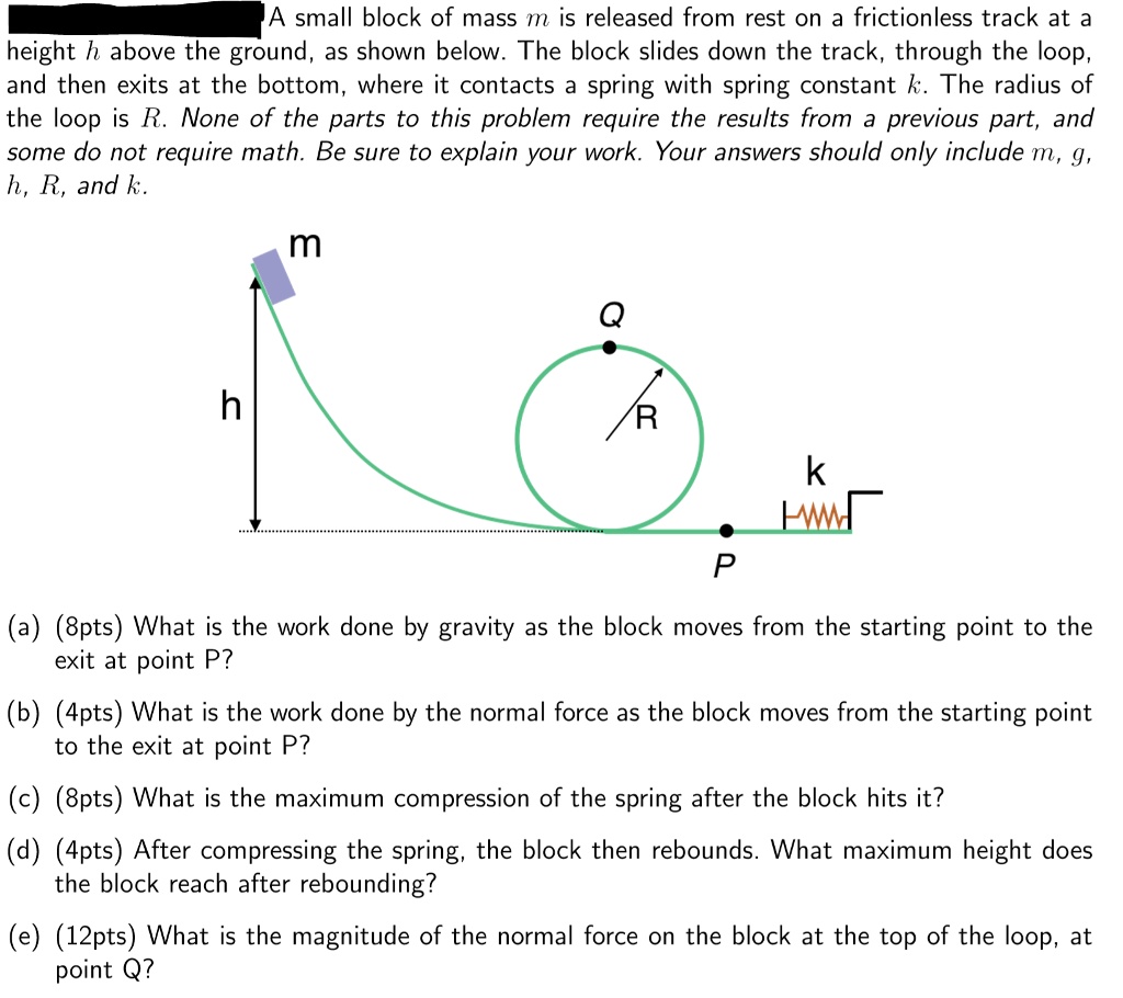 SOLVED: A small block of mass m is released from rest on a frictionless track at a height h ...