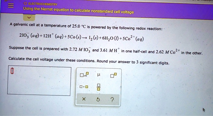 ELECTROCHEMISTRY: Using the Nernst equation to calculate nonstandard ...